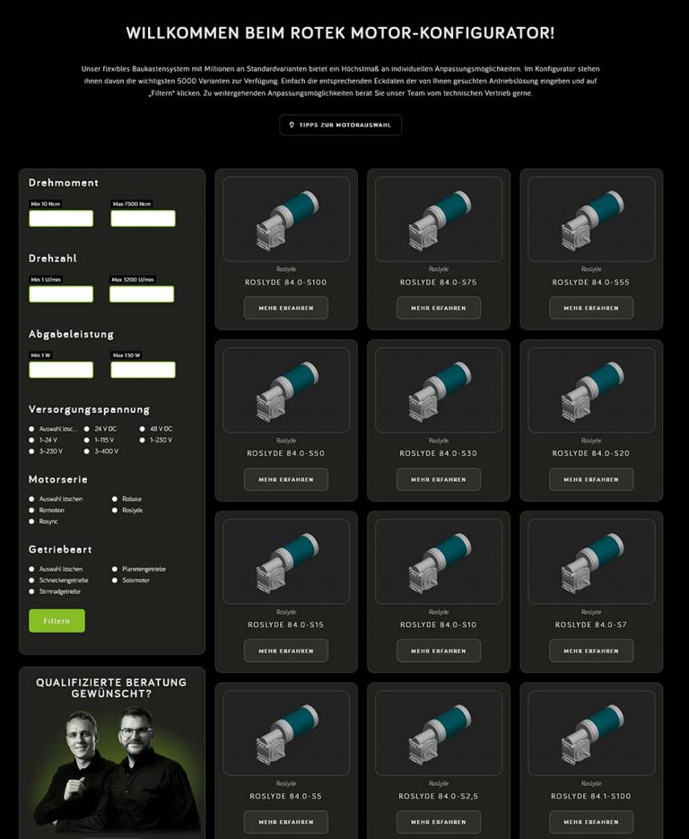 Leichtere Antriebsauswahl mit Konfigurator - ROTEK Motoren & Getriebe